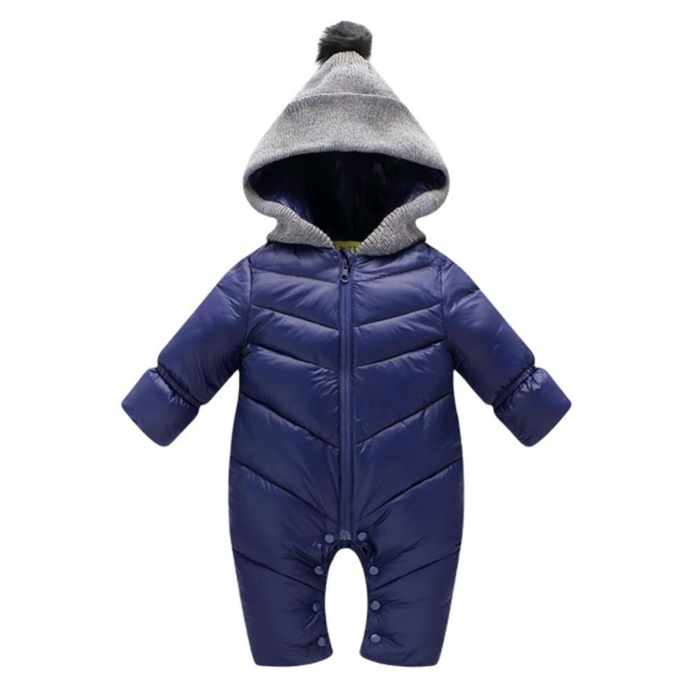 Baby Down Jacket Snow Zipped Jumpsuit Pompom Hooded Newborn Boys Girls ...