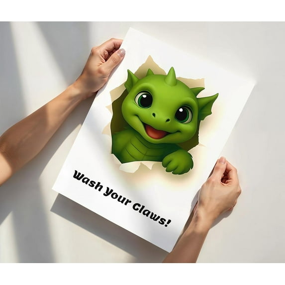 Baby Dragon Bathroom Poster Wash Your Claws Art Poster Decor For Living ...