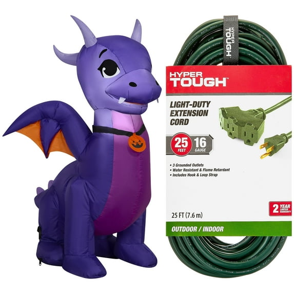 Baby Dragon Yard Inflatable + Hyper Tough 25FT Tri-Outlet Outdoor ...