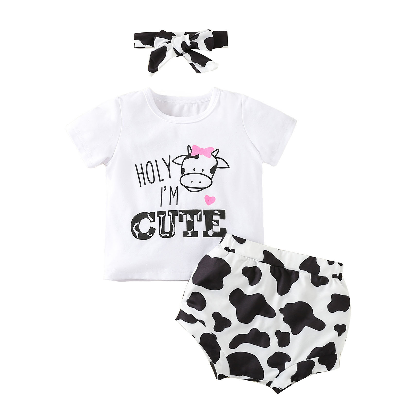 Baby Dress Kids Toddler Baby Girls Short Sleeve Letter Tops Cartoon Cow Print Shorts Pants With ...