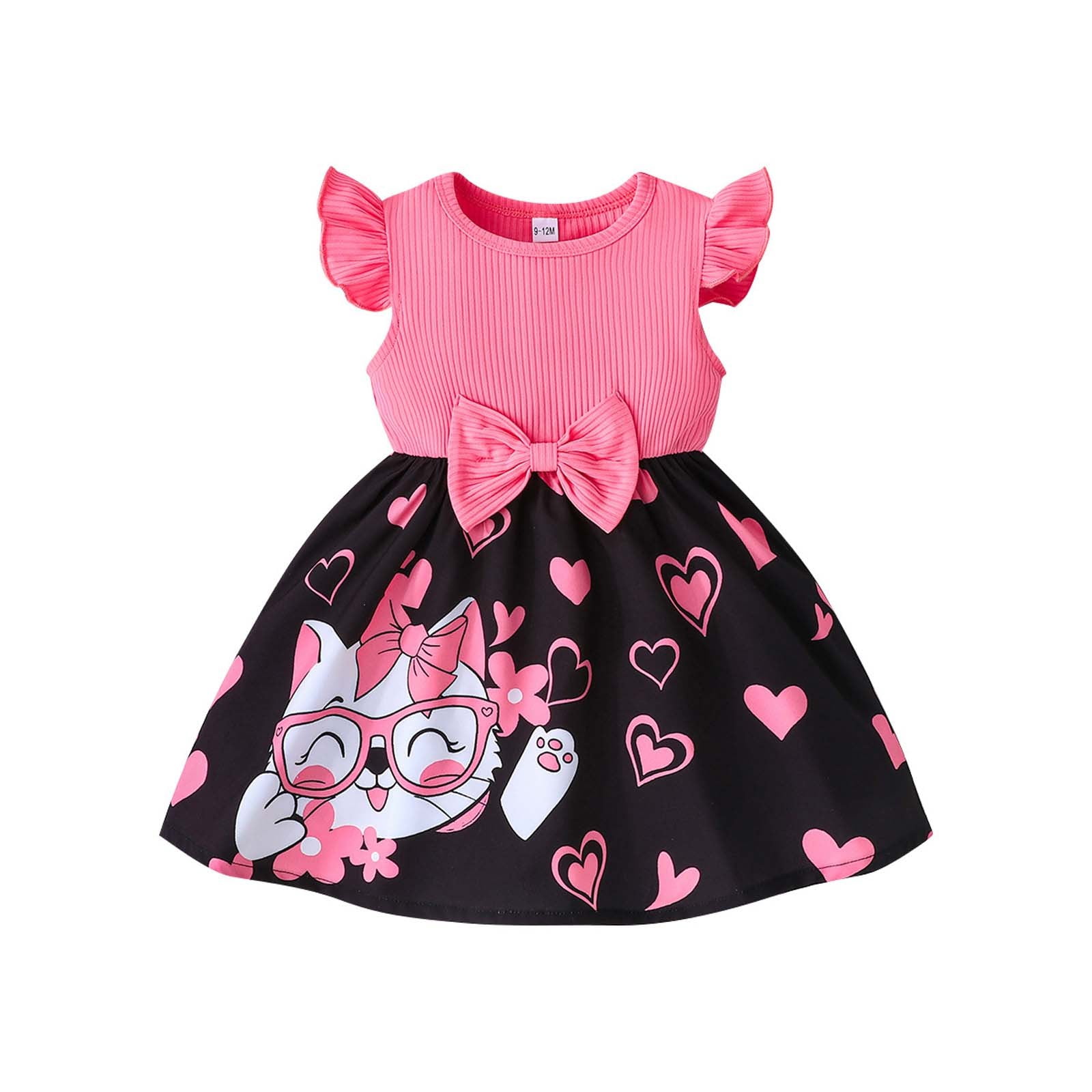Baby Dress Summer Girls Cute Cat Print Dress With Bow Accnts Butterfly ...