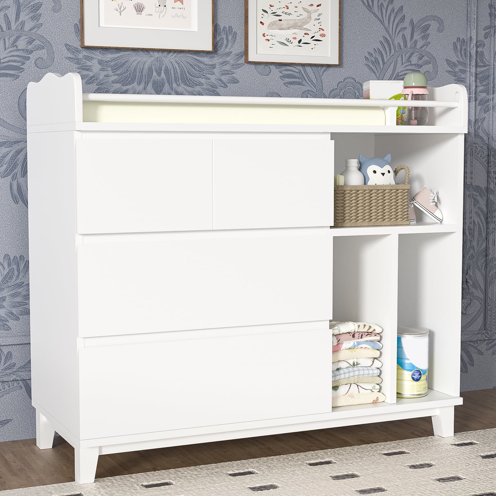 Baby Dresser for Bedroom, Nursery Dresser with Changing Table Top, Tall ...