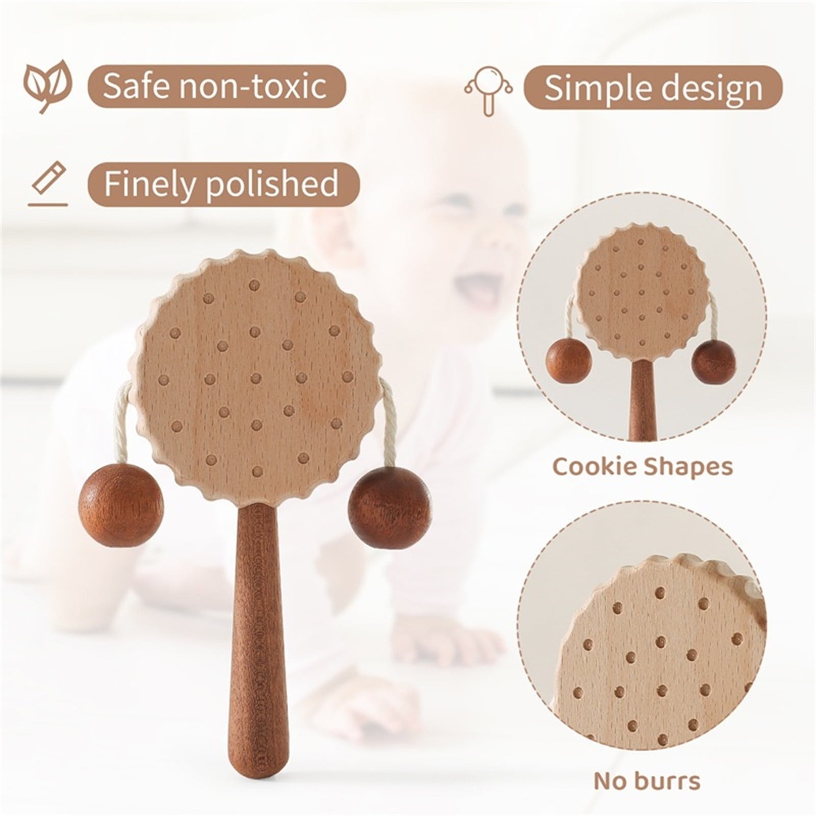 Baby Drum Wooden Rattle Toy - Organic Small Cookie | Kids' Educational Hand Drum | Non-Toxic ...