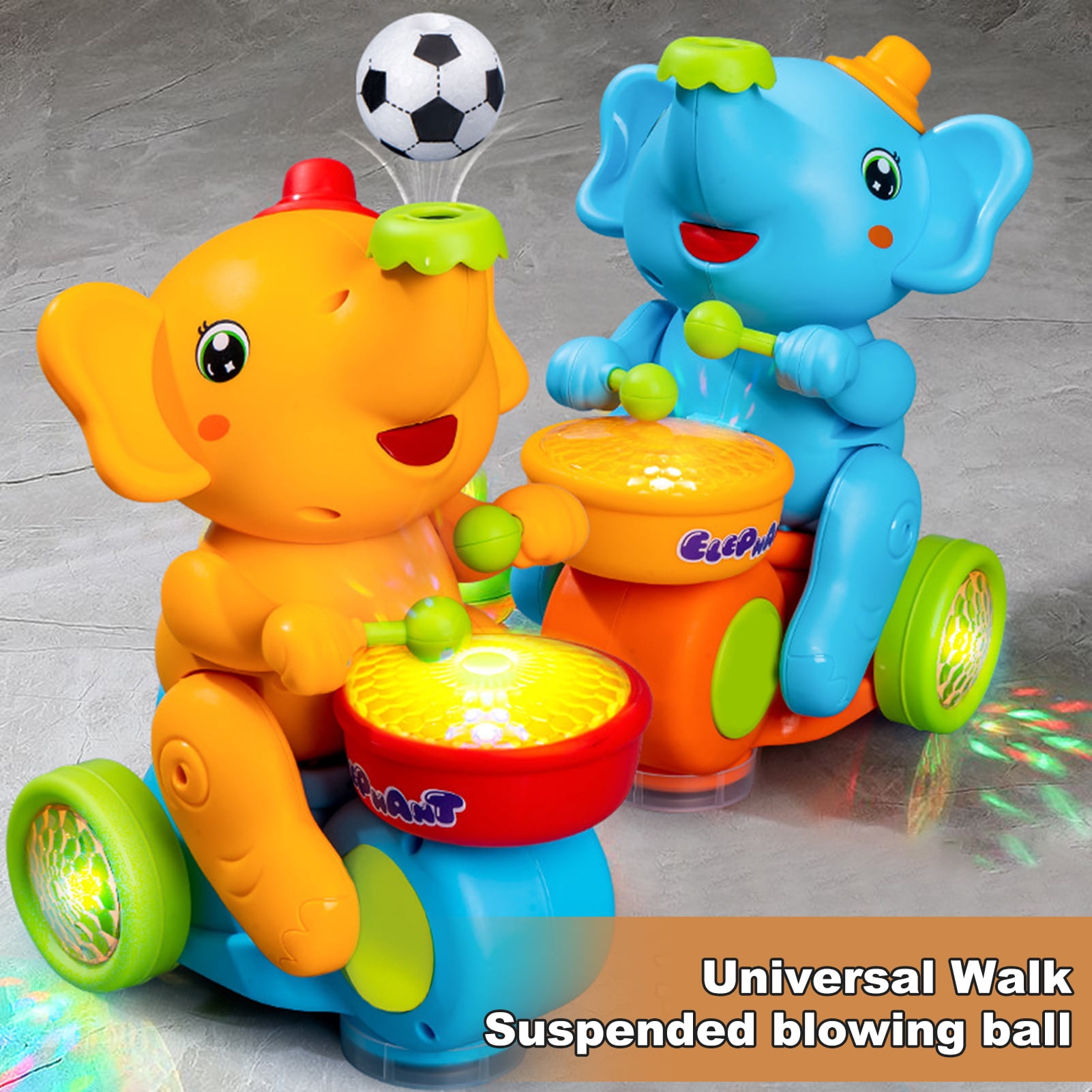 Baby Drumming Elephant Car Toy with Music Light Blowing Ball Infant ...