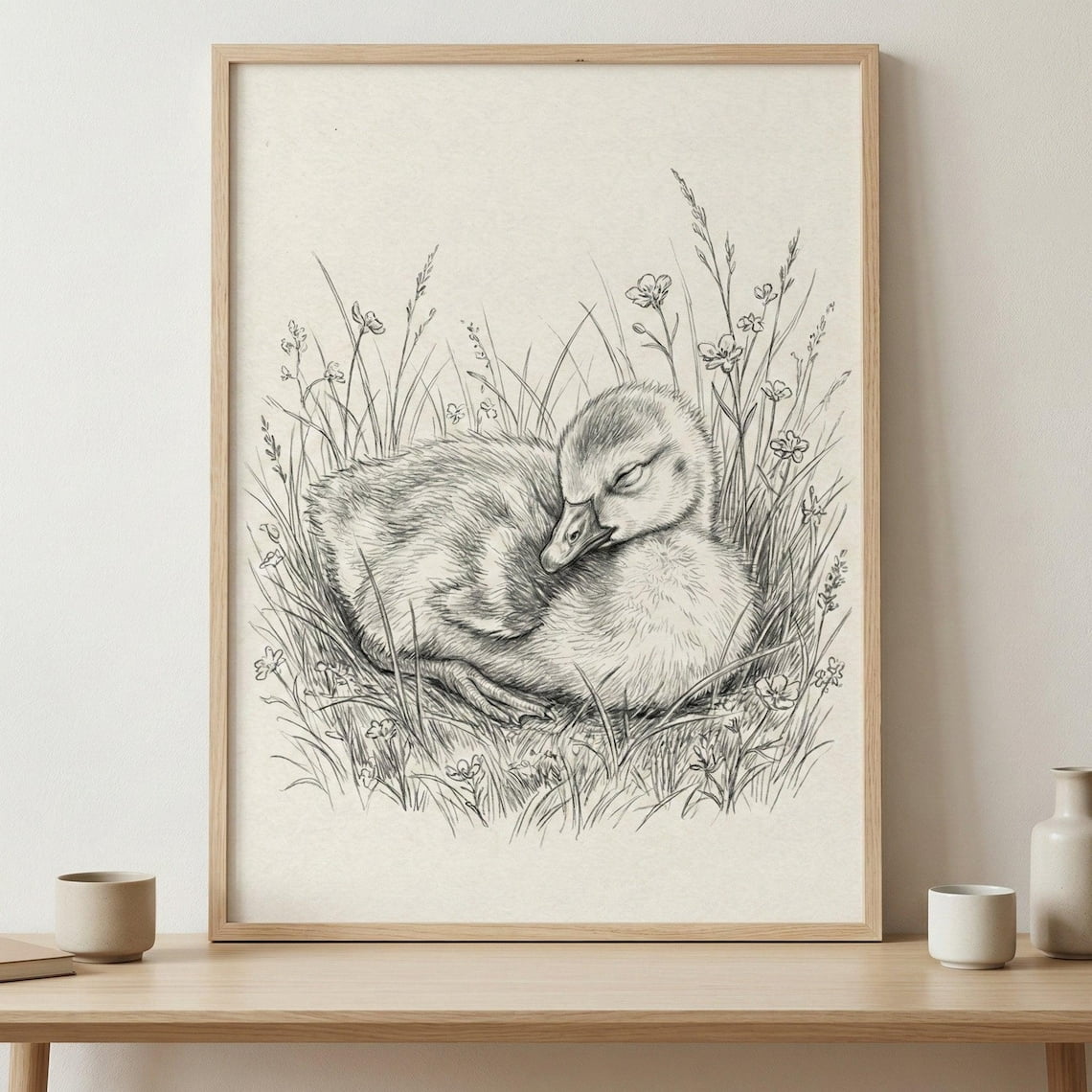 Baby Duckling Vintage Wall Art Nursery Animal Sketch Farmhouse Pencil ...