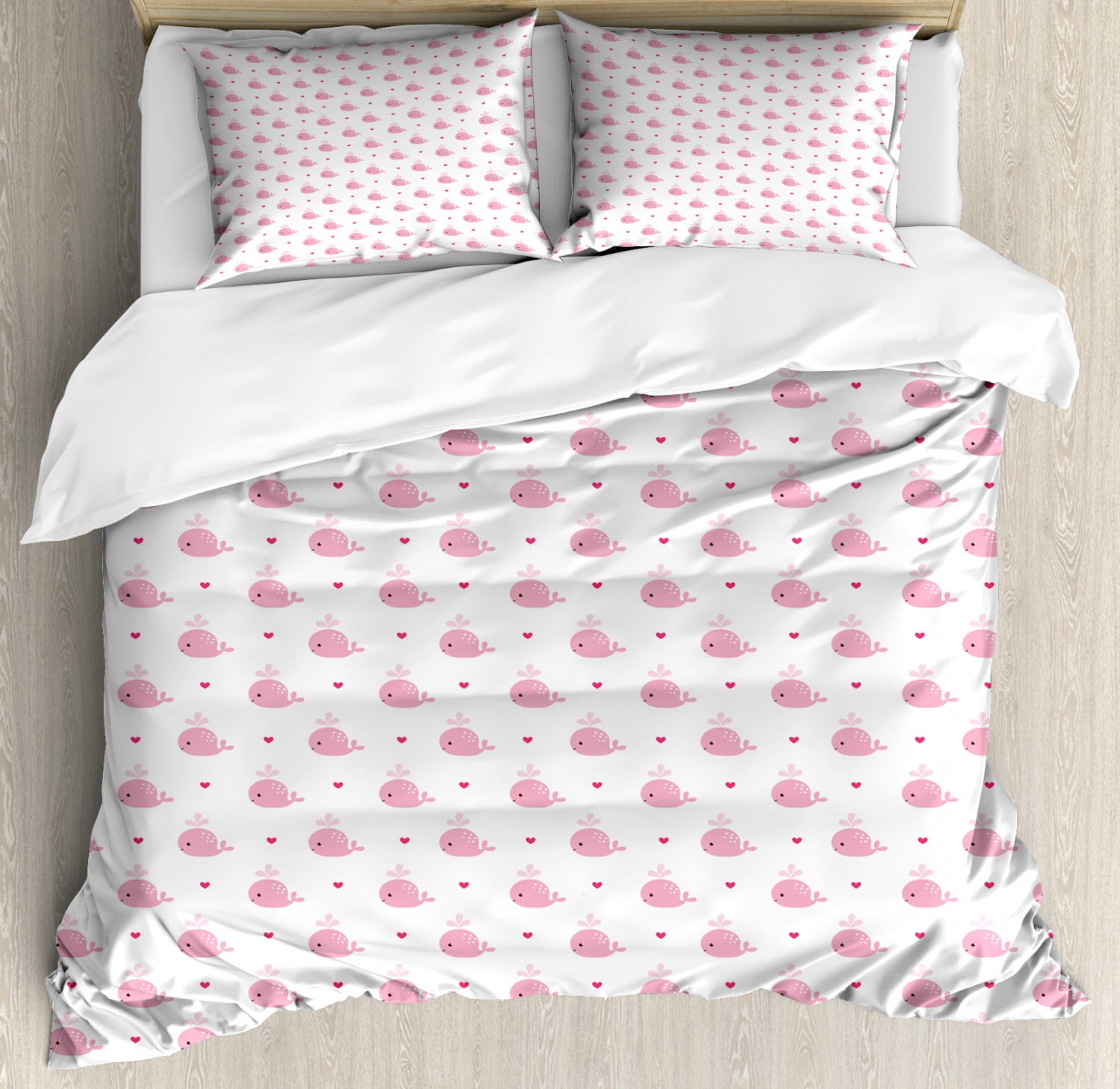 Baby Duvet Cover Set King Size, Abstract Cartoon Hearts and Whales Love ...