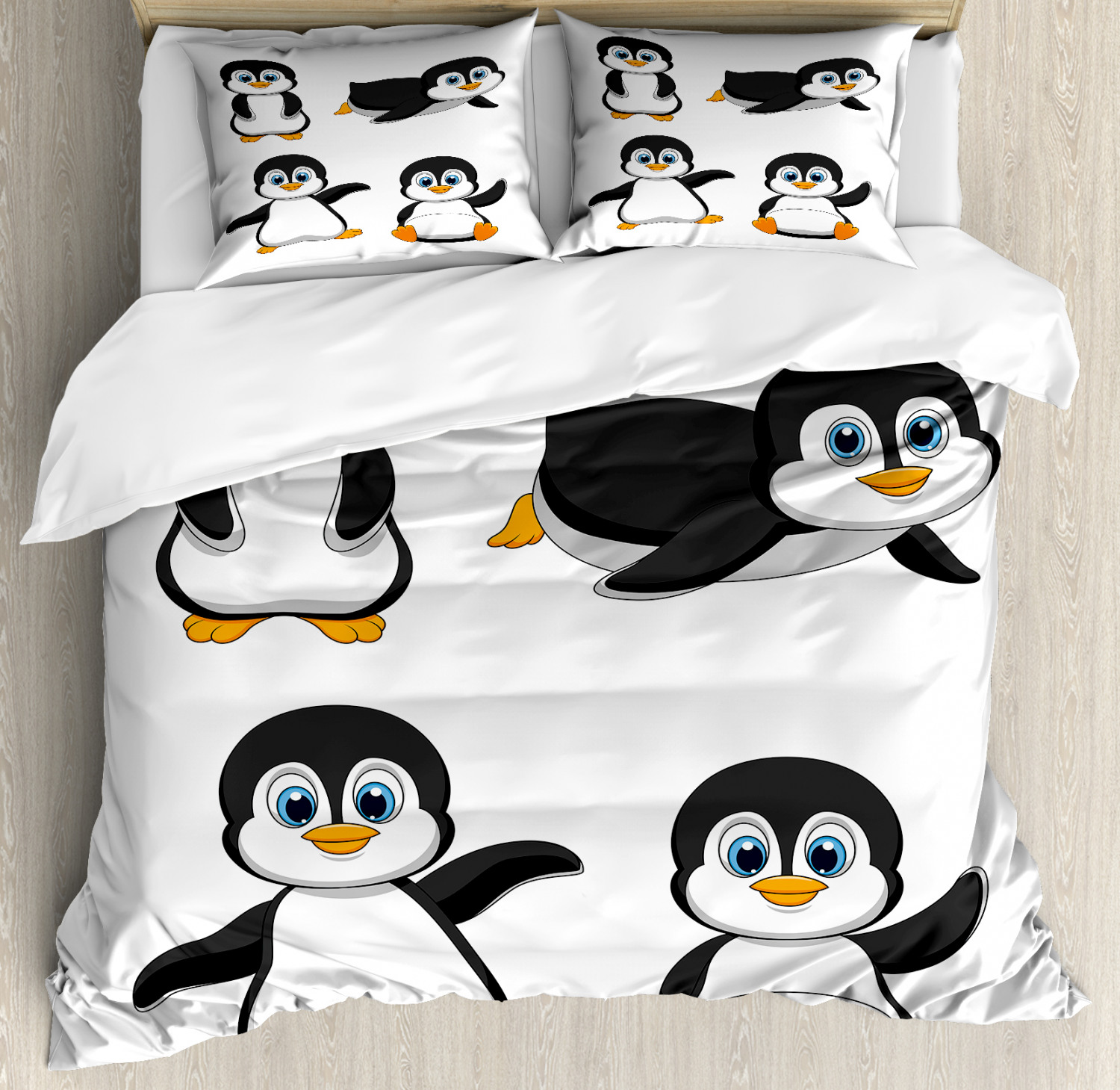 Baby Duvet Cover Set King Size, Cute Penguin Cartoon Waving Standing ...