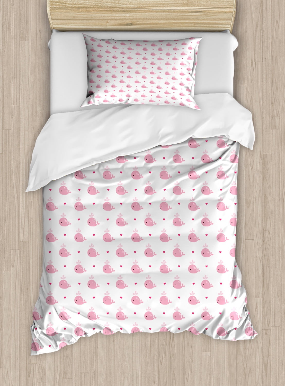Baby Duvet Cover Set Twin Size, Abstract Cartoon Hearts and Whales Love ...