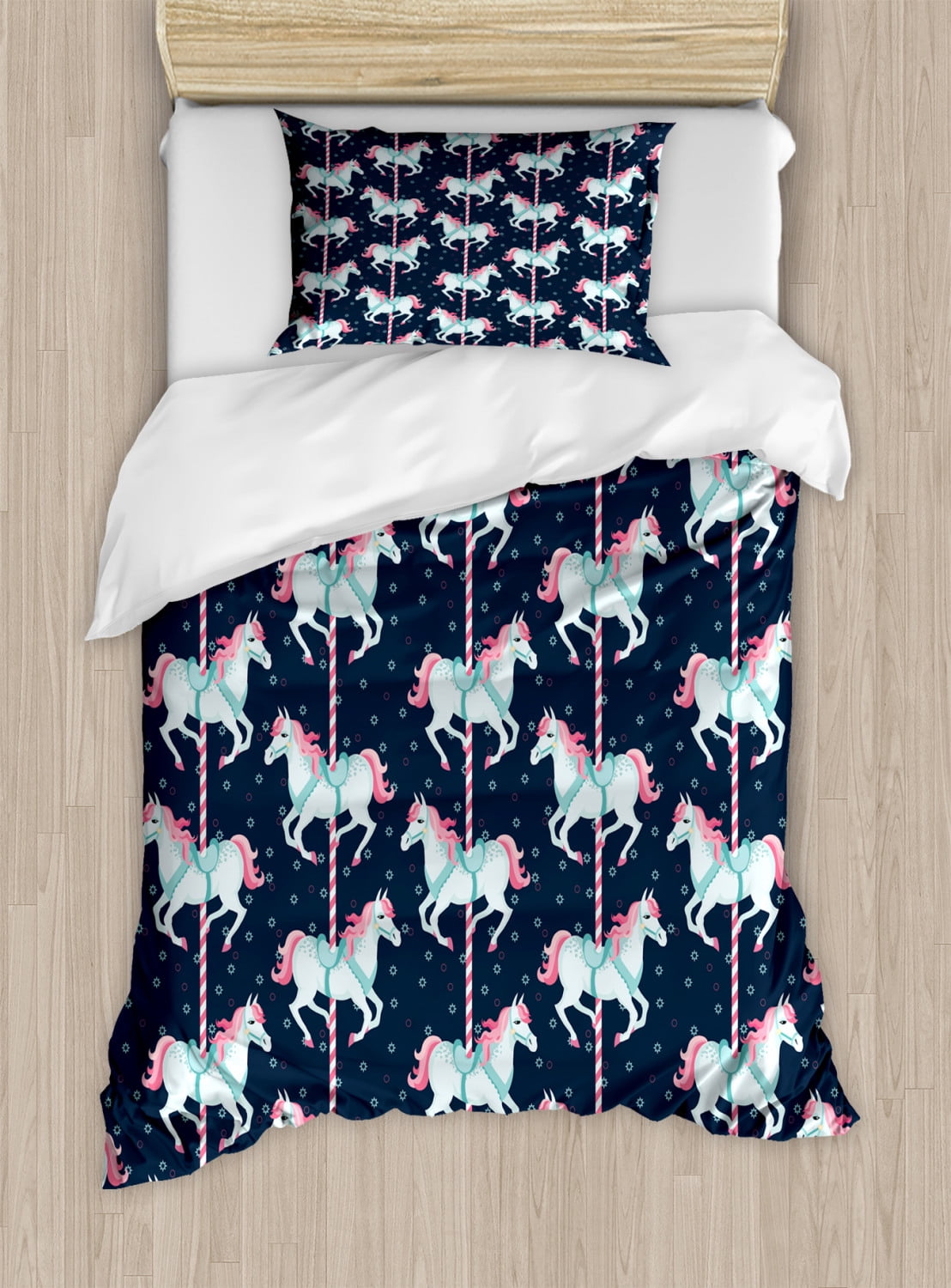 Baby Duvet Cover Set Twin Size, Carousel Horses Playthings Merry Go ...