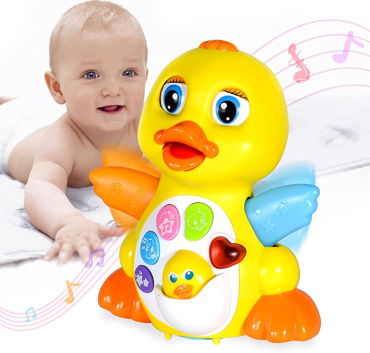 Baby Early Development Crawling Toys - Interactive Walking Duck with Music and Light Up for ...