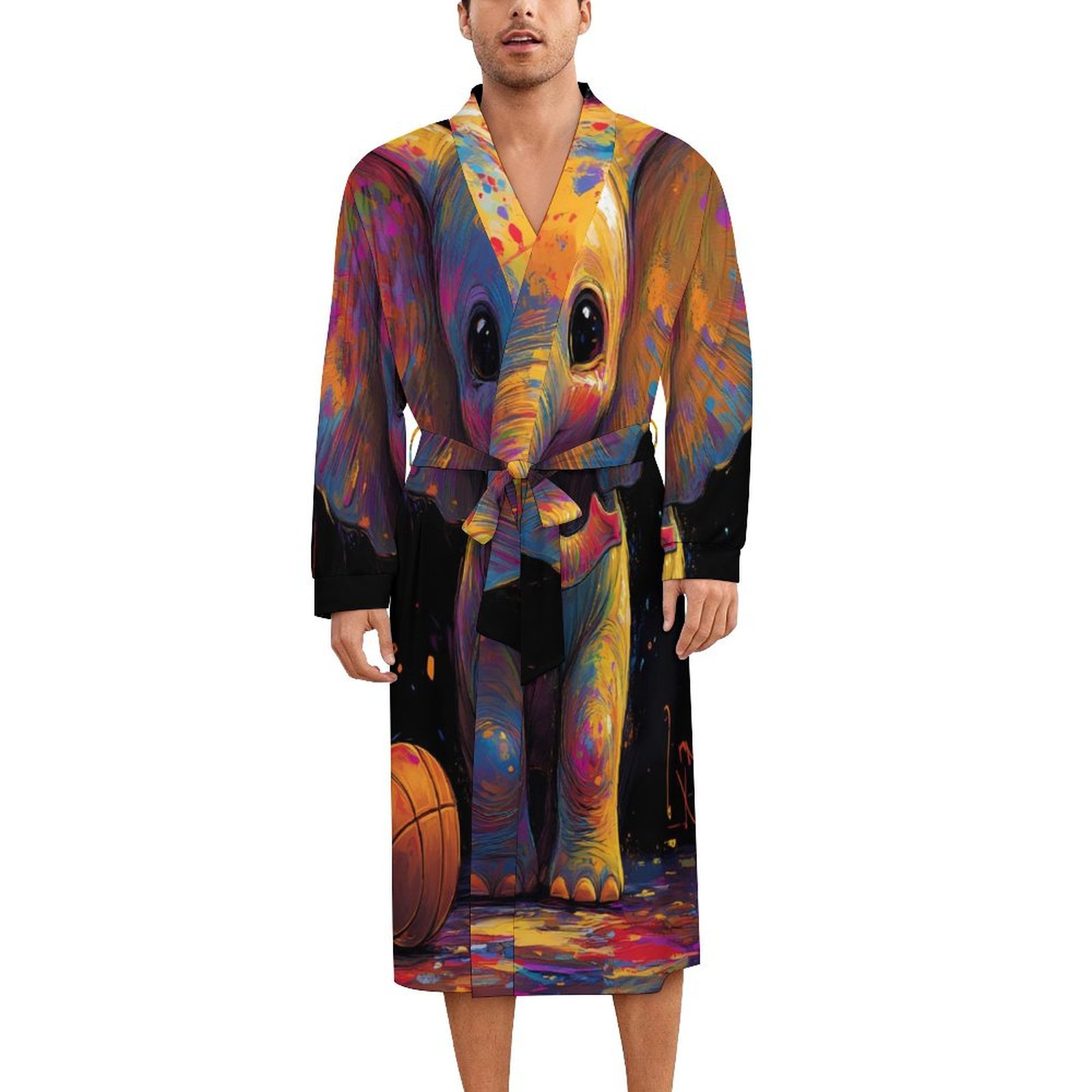 Baby Elephant And Bascketball Men's Kimono Robe Milk Silk Classic Long ...