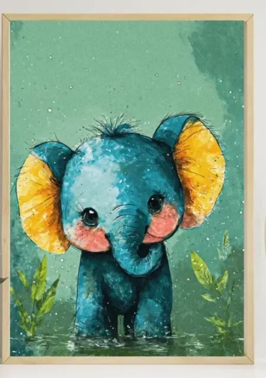 Baby Elephant Art Print Mint Nursery Wall Decor Watercolor Animal ...