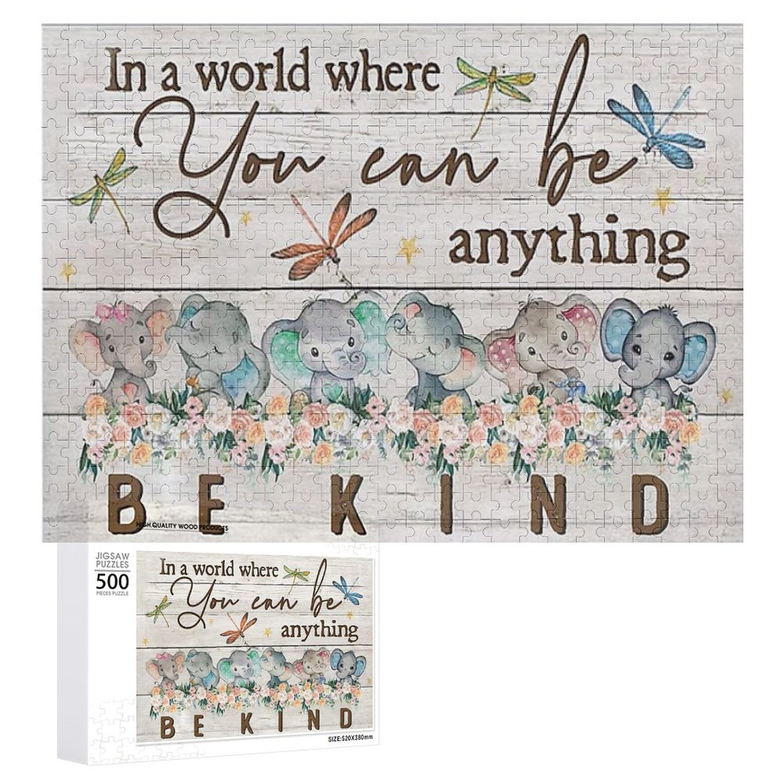 Baby Elephant Dragonfly 500 Piece Jigsaw Puzzle for Adults and Families ...