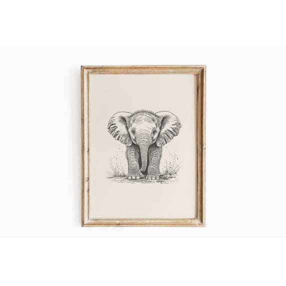 Baby Elephant Hand Drawn Nursery Home Wall Decoration, Unframed Canvas ...