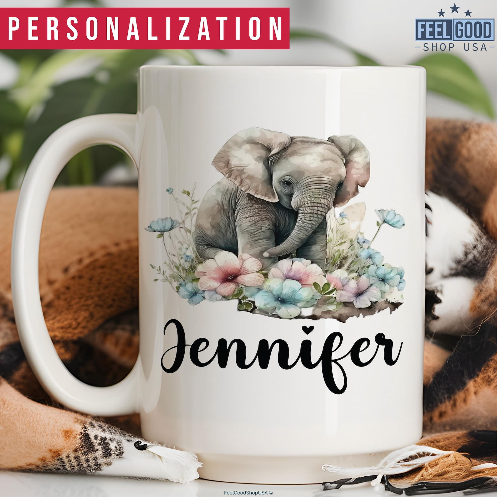 Baby Elephant Mug Personalized Elephant Gift, Custom Elephant Cup With ...