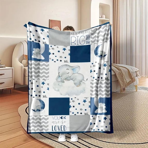 Baby Elephant Pattern Flannel Blanket, 1 Count Soft Warm Throw Blanket ...