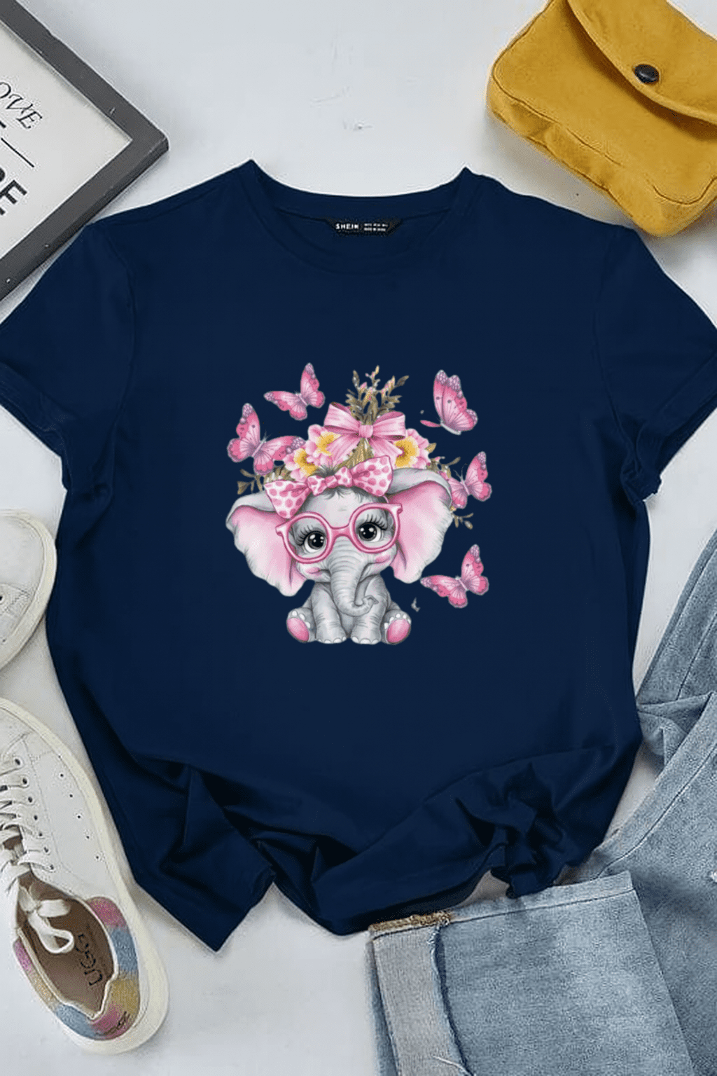 Baby Elephant with Butterflies Nature Soft Mood Unisex T-Shirt, for men & women, up to size 5XL ...