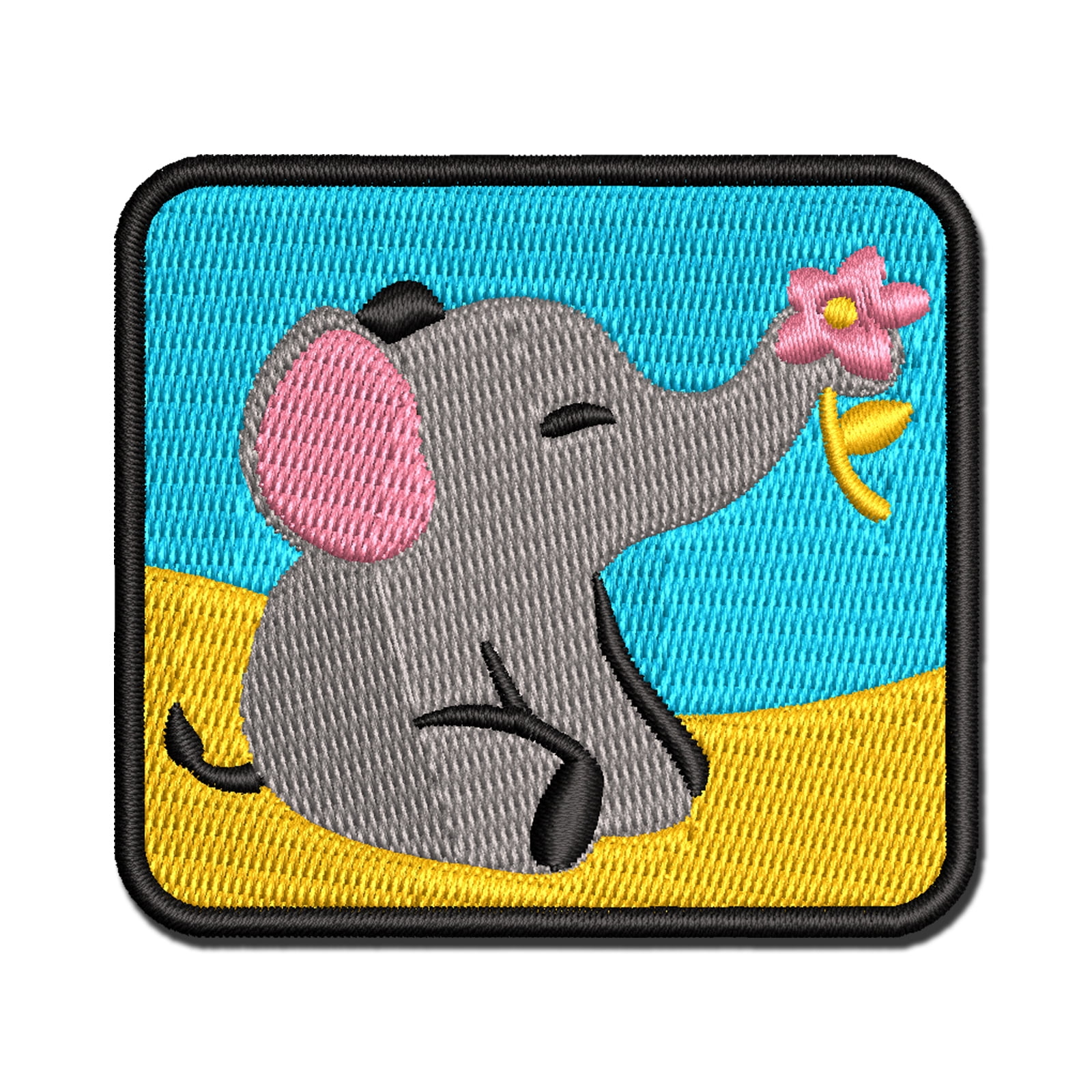 Baby Elephant with Flower Applique Multi-Color Embroidered Iron-On ...