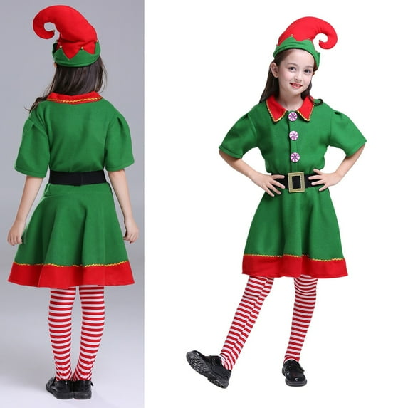 Baby Elf Outfit Short Sleeve Girls Christmas Dresses with Hat Set ...