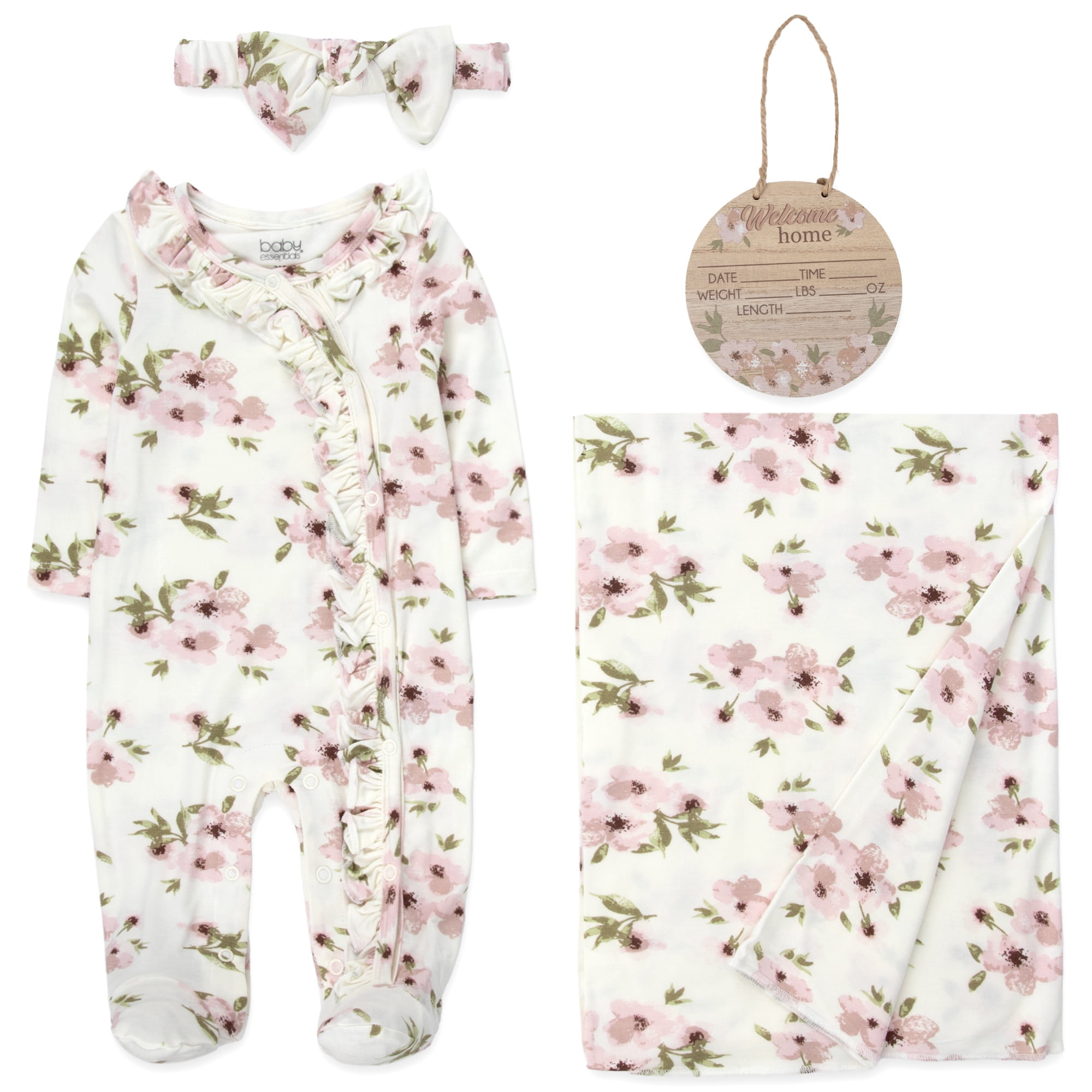 Baby Essentials 0 Months Newborn Girls Romper Footie Gift Set with ...