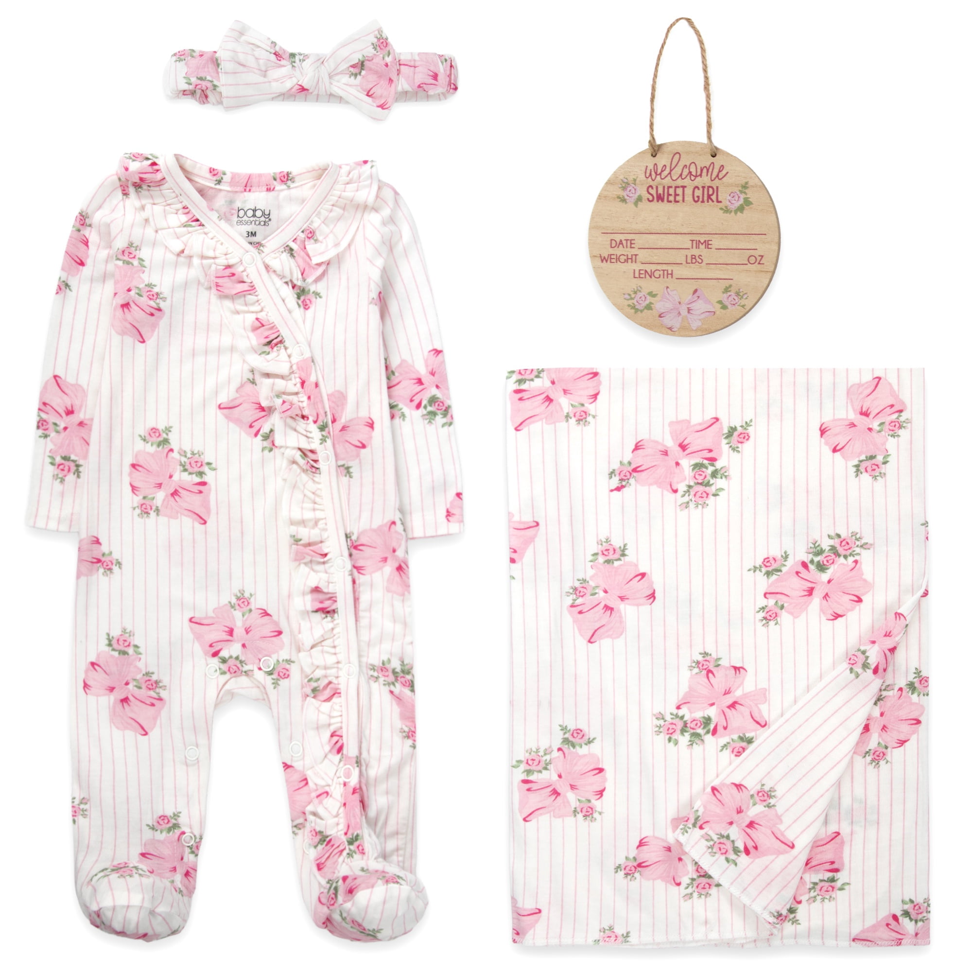 Baby Essentials 0 Months Newborn Girls Romper Footie Gift Set with ...