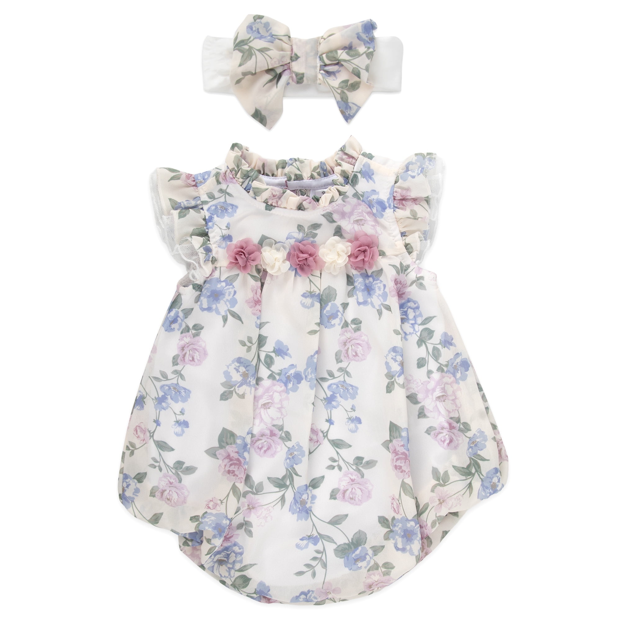 Baby Essentials 6 Months Infant Girls Romper with Matching Headband 100 ...