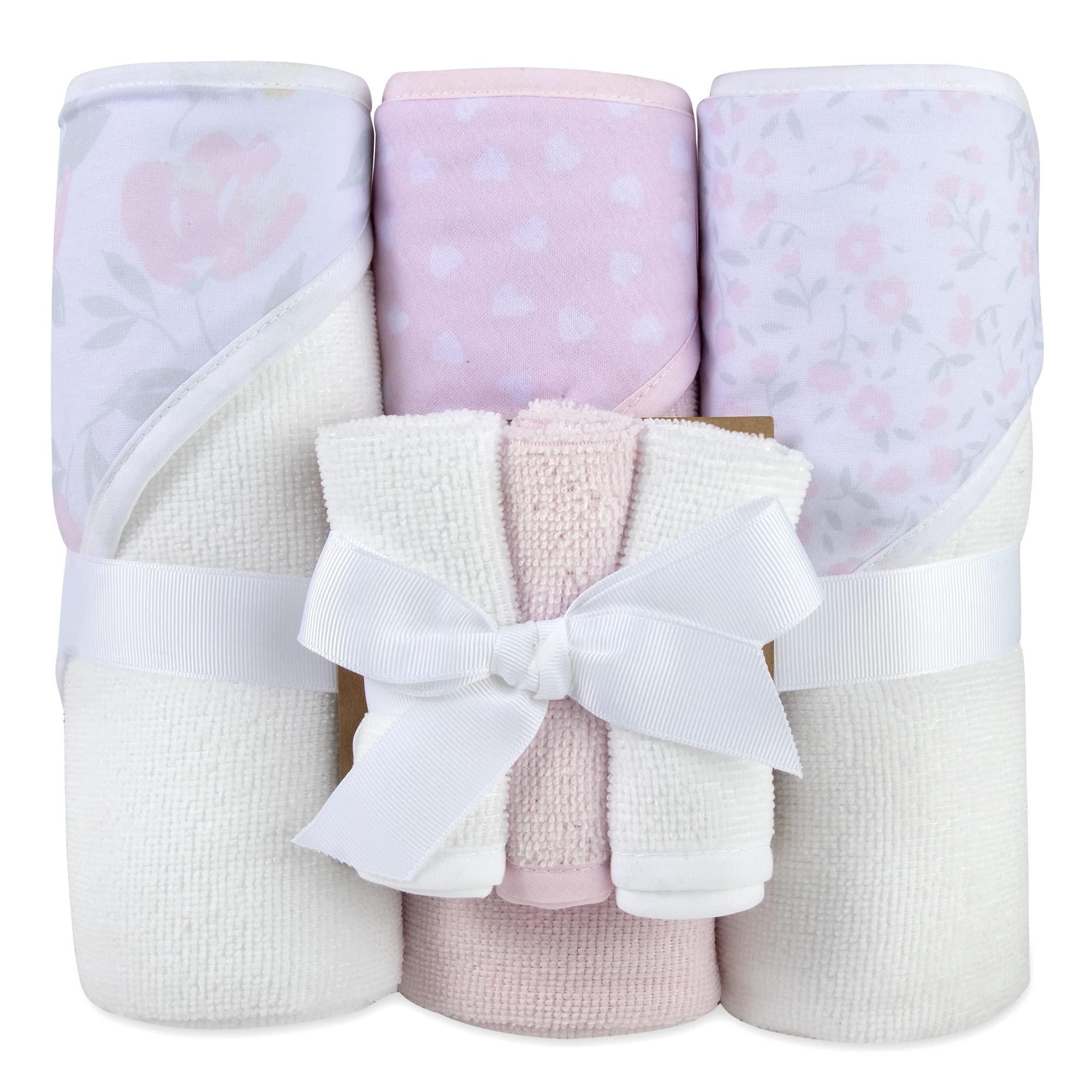 Baby Essentials 6 Piece Printed Hooded Bath Towel and Washcloth Set for ...