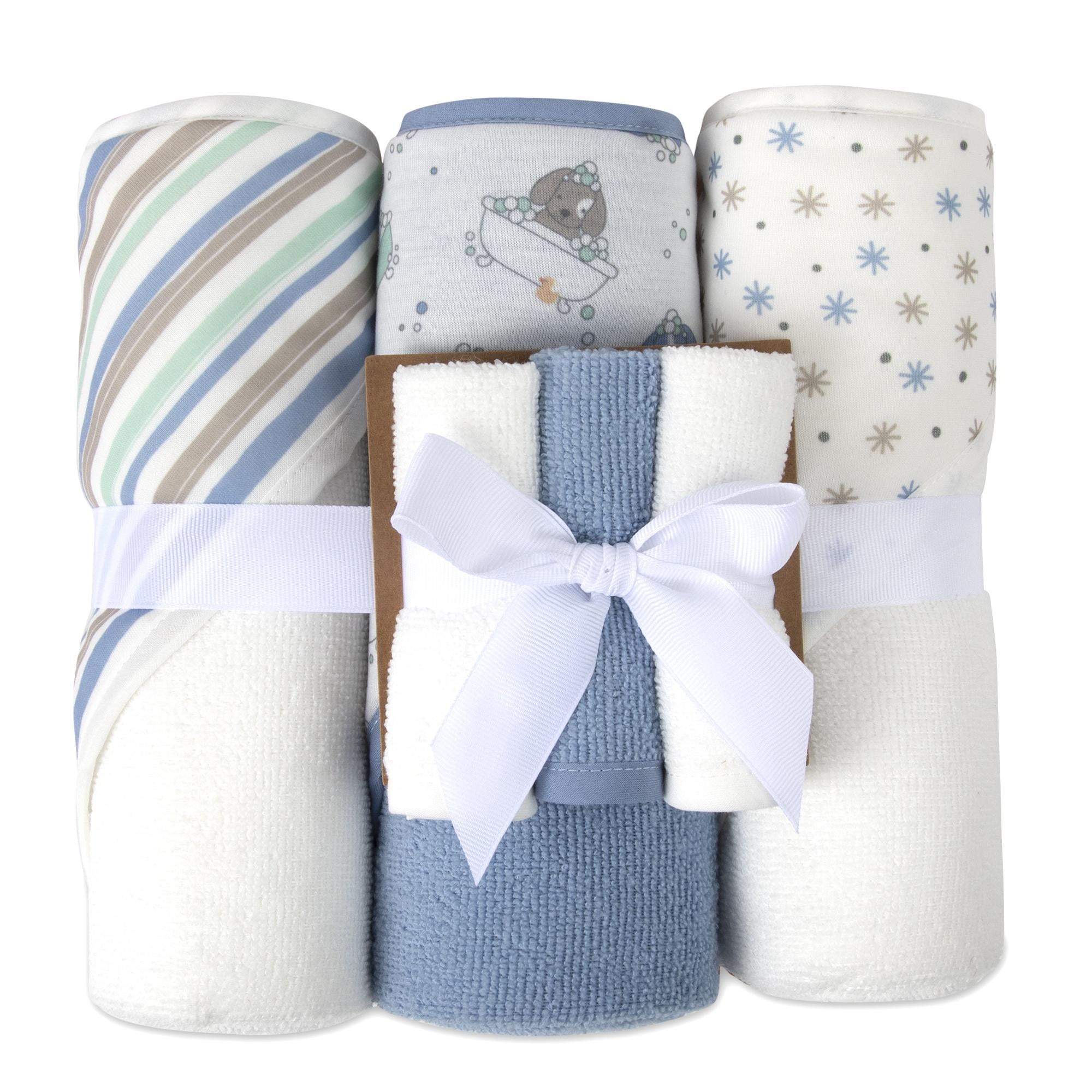 Baby Essentials 6 Piece Printed Hooded Bath Towel and Washcloth Set for ...