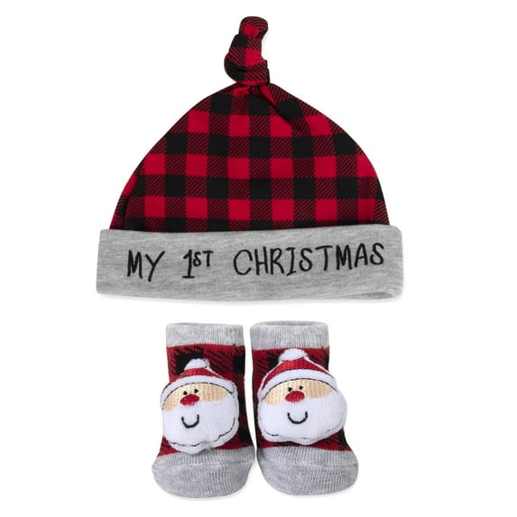 Baby Essentials My First Christmas Beanie Hat and Plush Rattle Santa ...