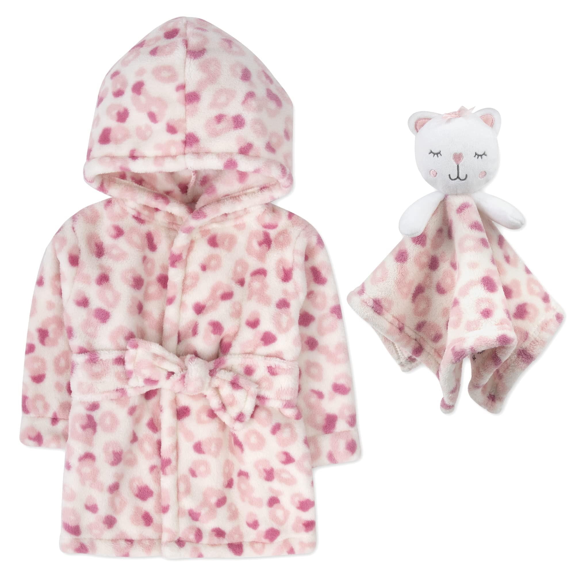 Baby Essentials Hooded Bathrobe with Tie Closure & Matching Minky ...