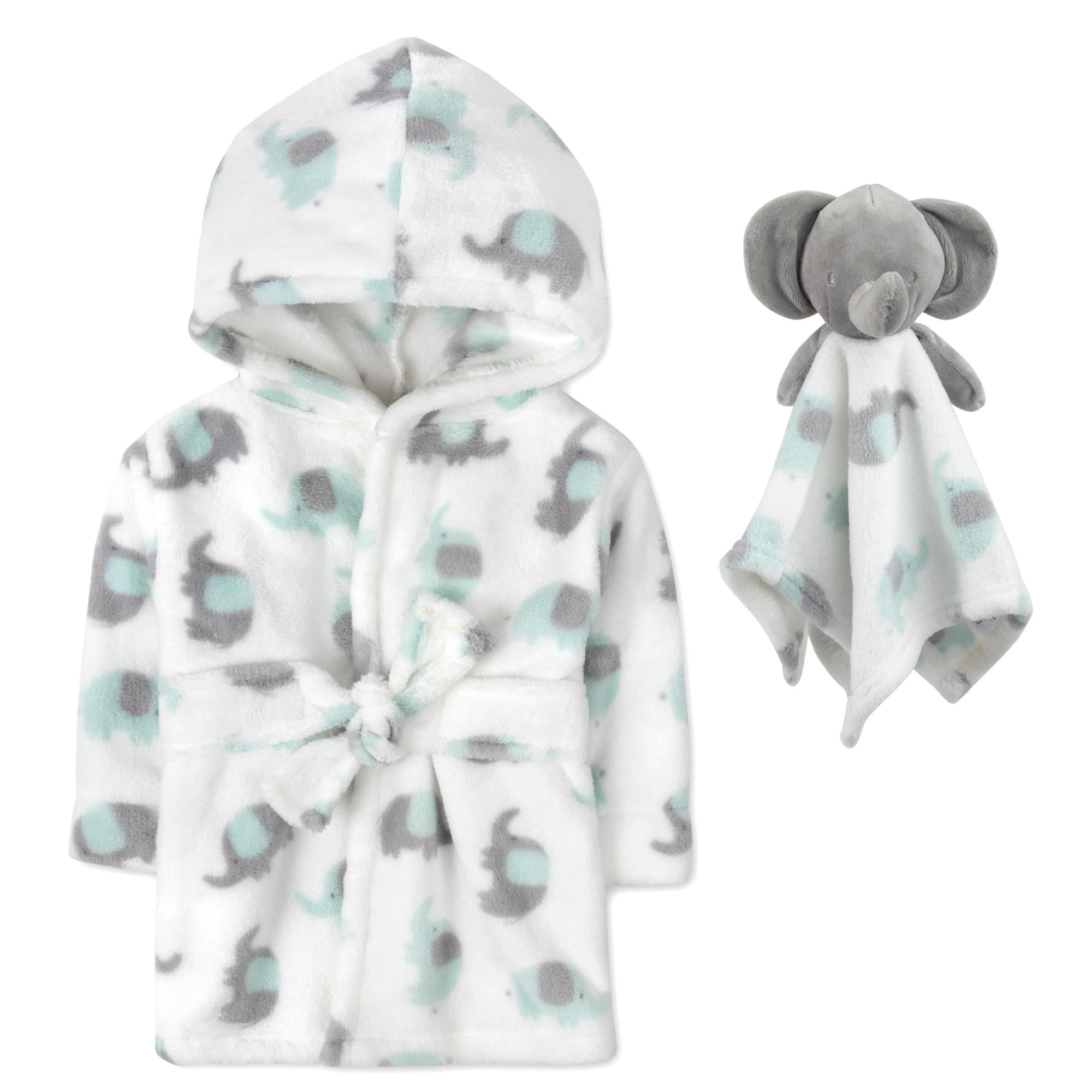 Baby Essentials Hooded Bathrobe with Tie Closure & Matching Minky ...