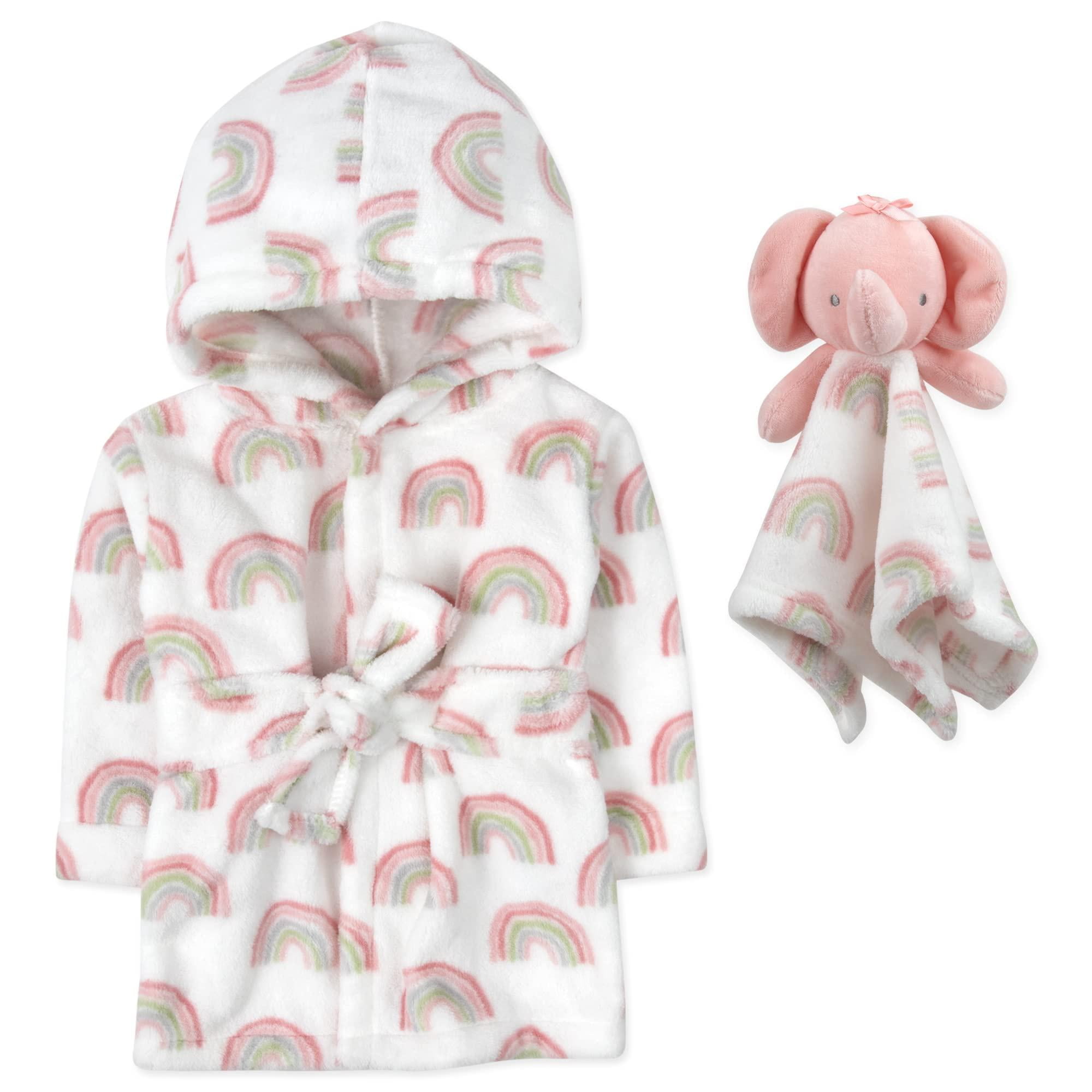 Baby Essentials Hooded Bathrobe with Tie Closure & Matching Minky ...