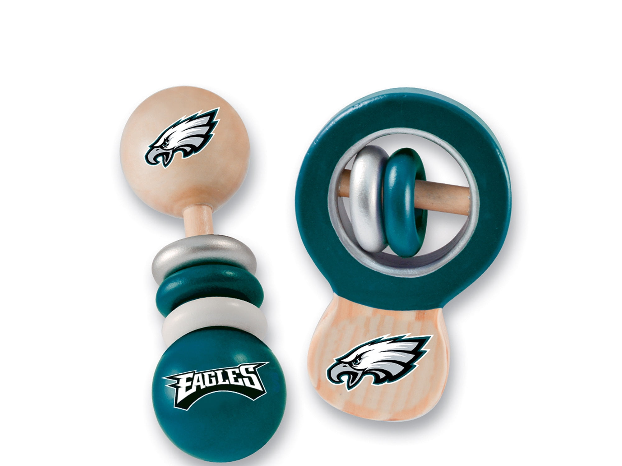 Baby Fanatic Wood Rattle 2 Pack - NFL Philadelphia Eagles Baby Toy Set ...