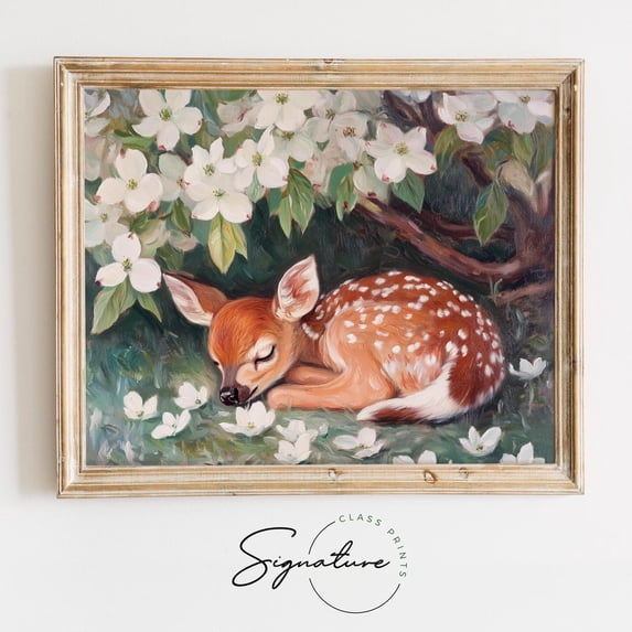 Baby Fawn Curled Up Beneath Spring Blossoms, Spring, Cottagecore Nature ...