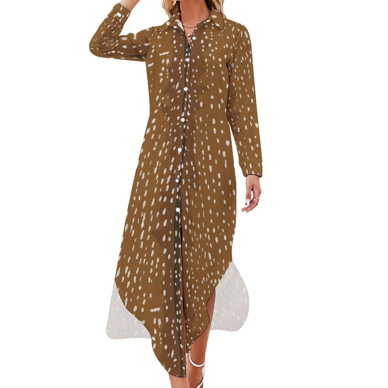 Baby Fawn Deer Hide Long Sleeved Shirt Dress elegant chic women dresses ...