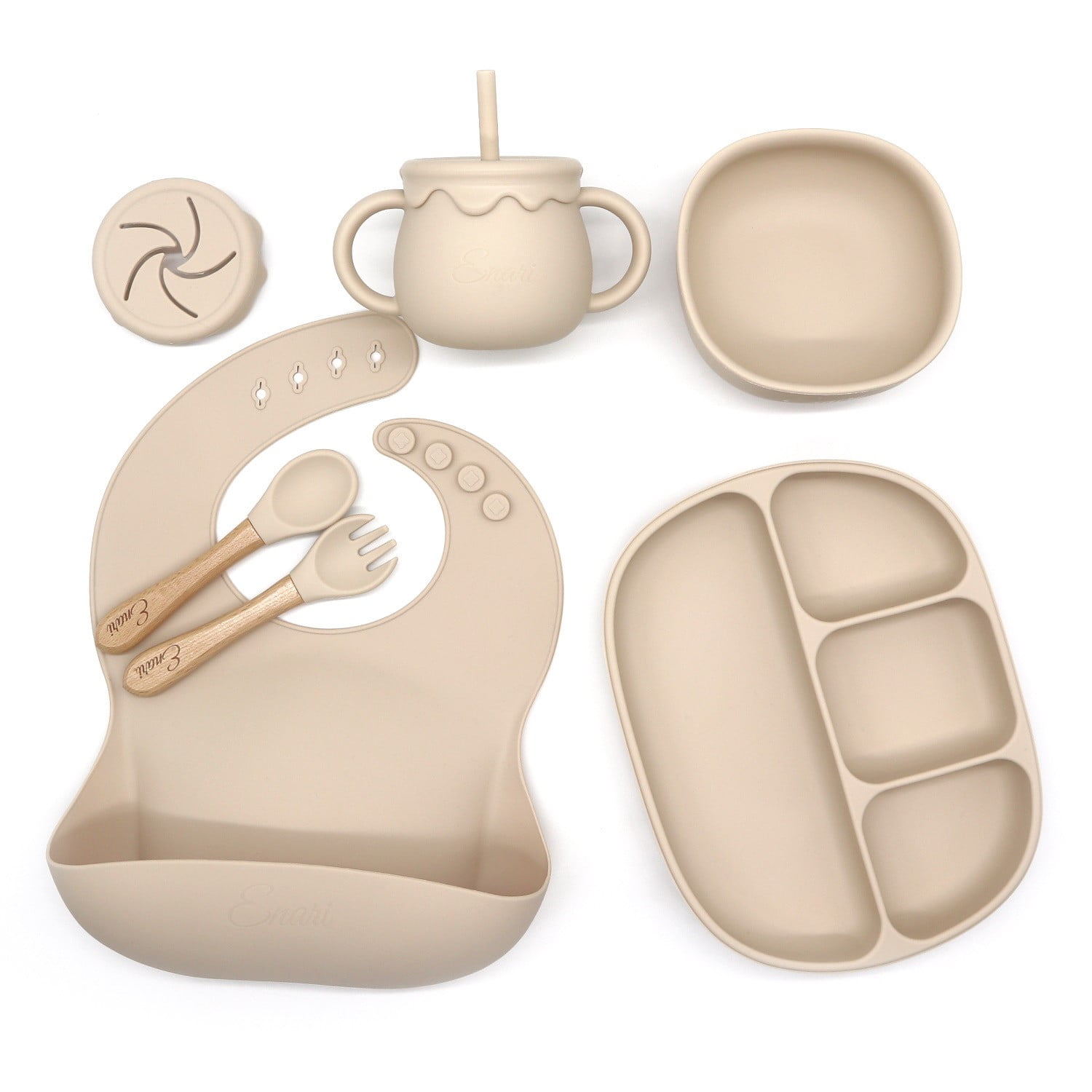 Baby Feeding Set Suction Silicon Plate, Bowl, Bib, Sippy Cup, Fork ...