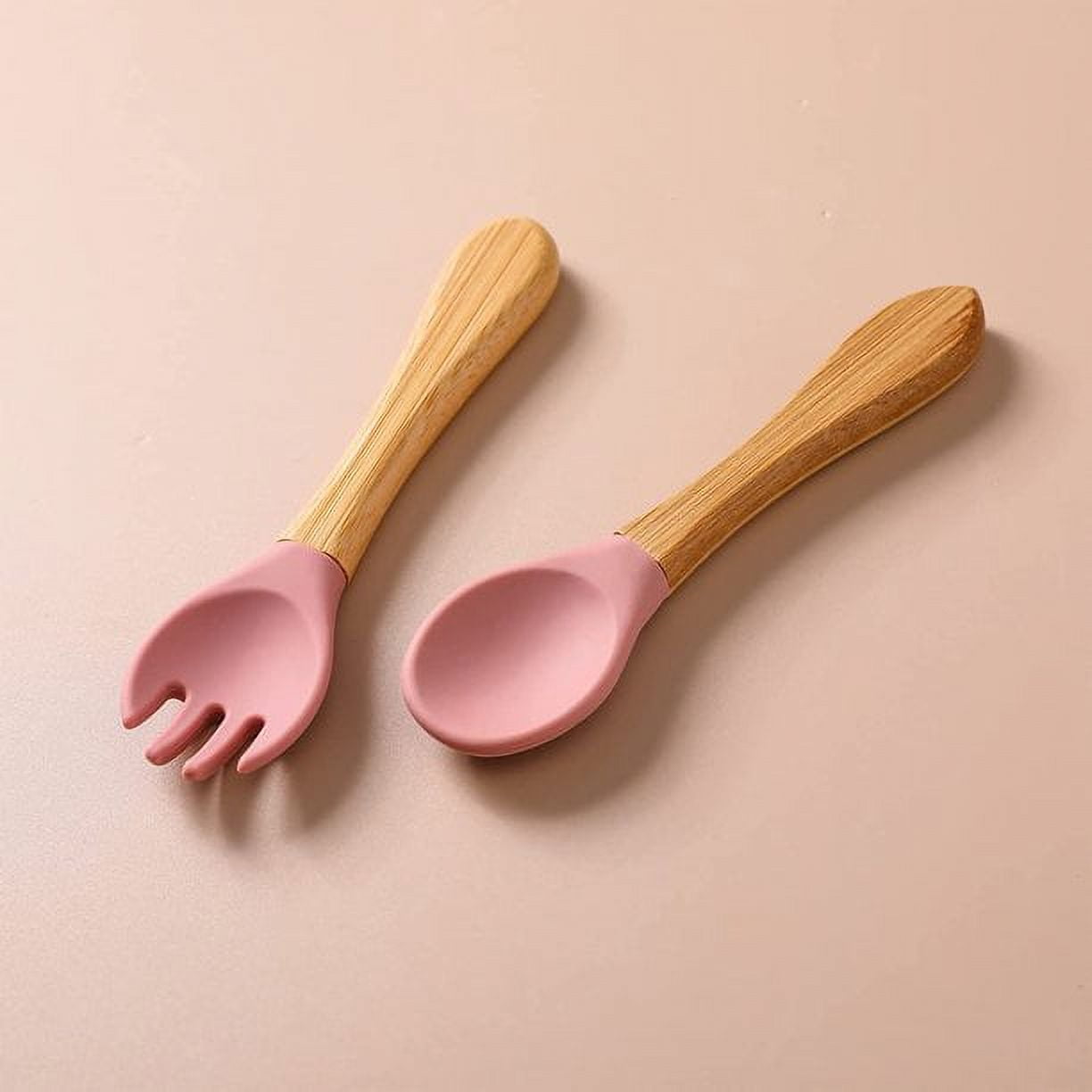 Baby Feeding Spoon, Bamboo Wood and Silicone Baby Fork and Spoon - Soft ...
