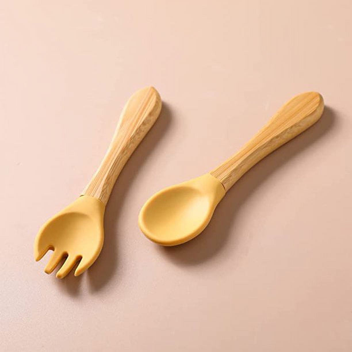 Baby Feeding Spoon, Bamboo Wood and Silicone Baby Fork and Spoon - Soft ...