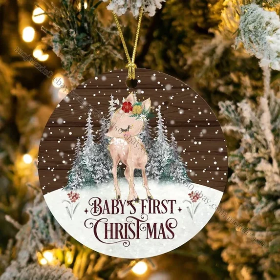 Baby First Noel Ornament, Happy Festive Ornament, Round Ceramic 2D FLAT ...