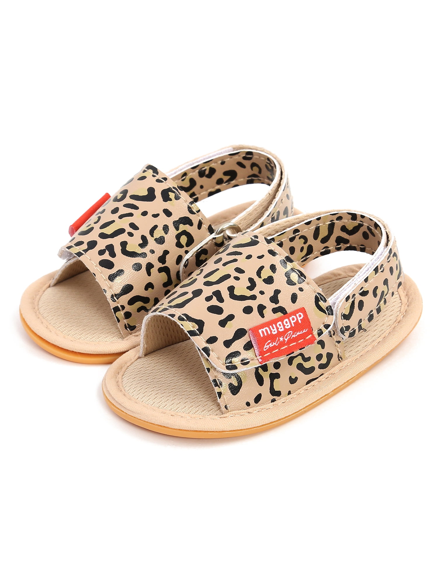 Baby Flats Shoes Heel Buckle Press Closure Solid/Leopard Sandals ...