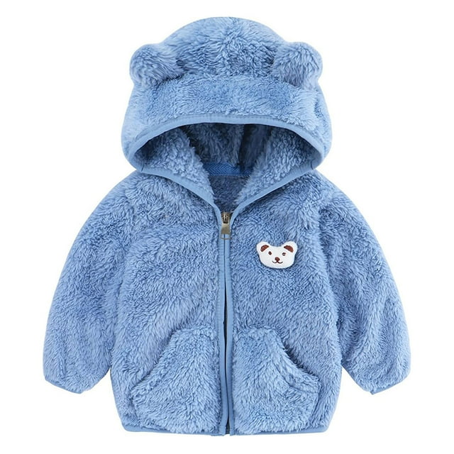 Baby Fleece Jacket with Hooded Cute Cartoon Printed Solid Long Sleeve ...