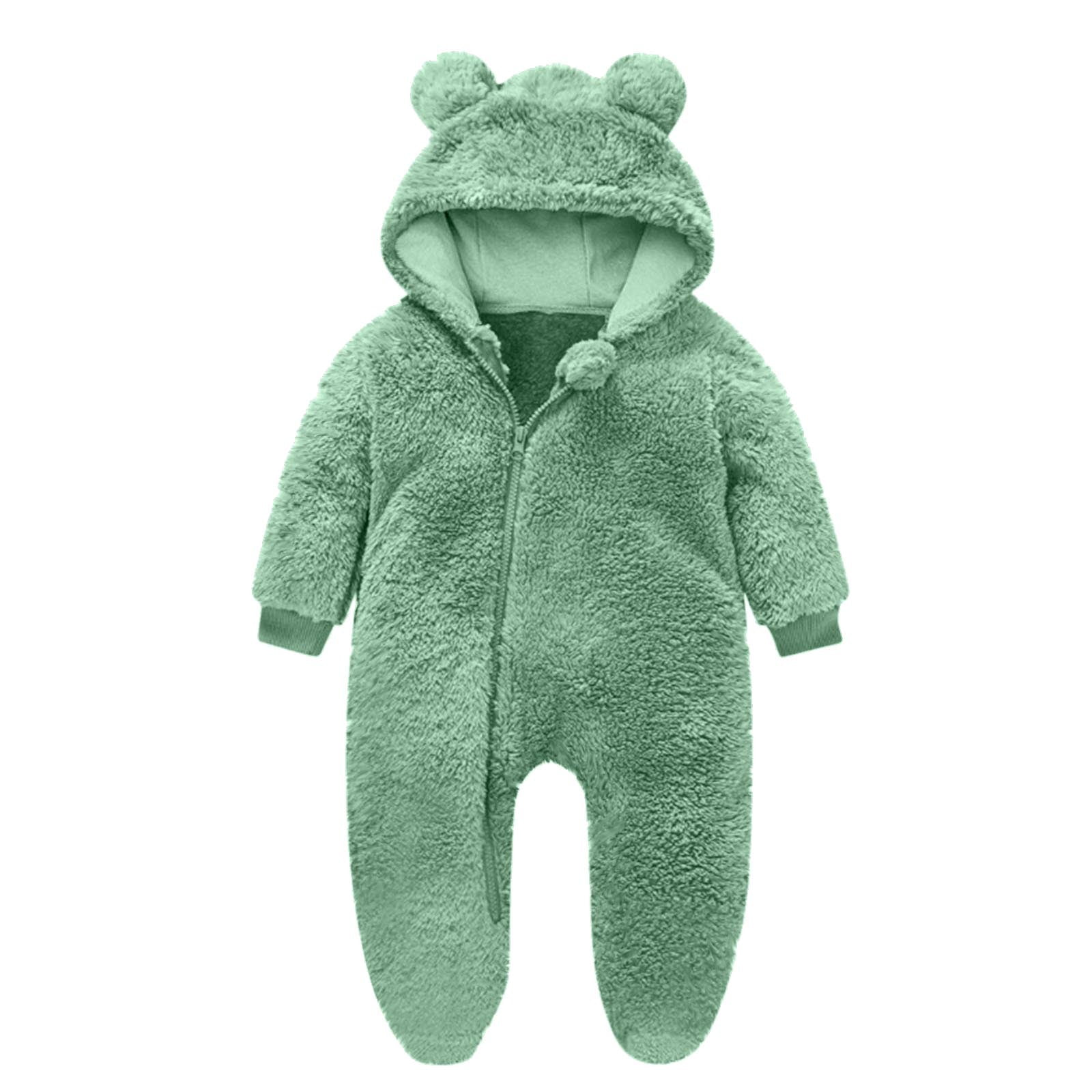 Baby Fluffy Jumpsuit Hooded Fleece Rompers Long Sleeve Zipper Onesie ...