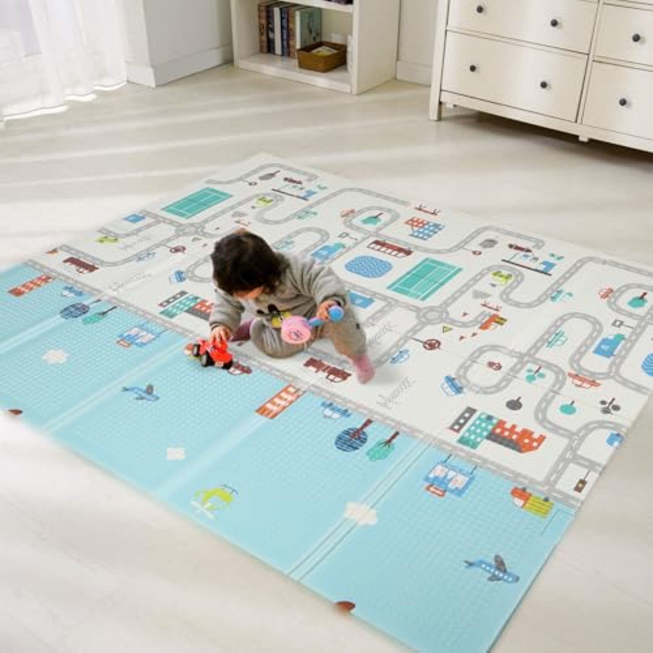 Bammax Waterproof Foam Padded Baby Play Mat with Cars & Fire Engines ...