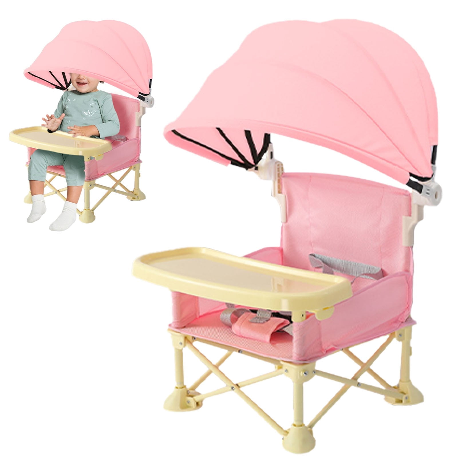 Baby Folding Dining Chair with Canopy and Removable Tray, Pink | 6M-3Y ...