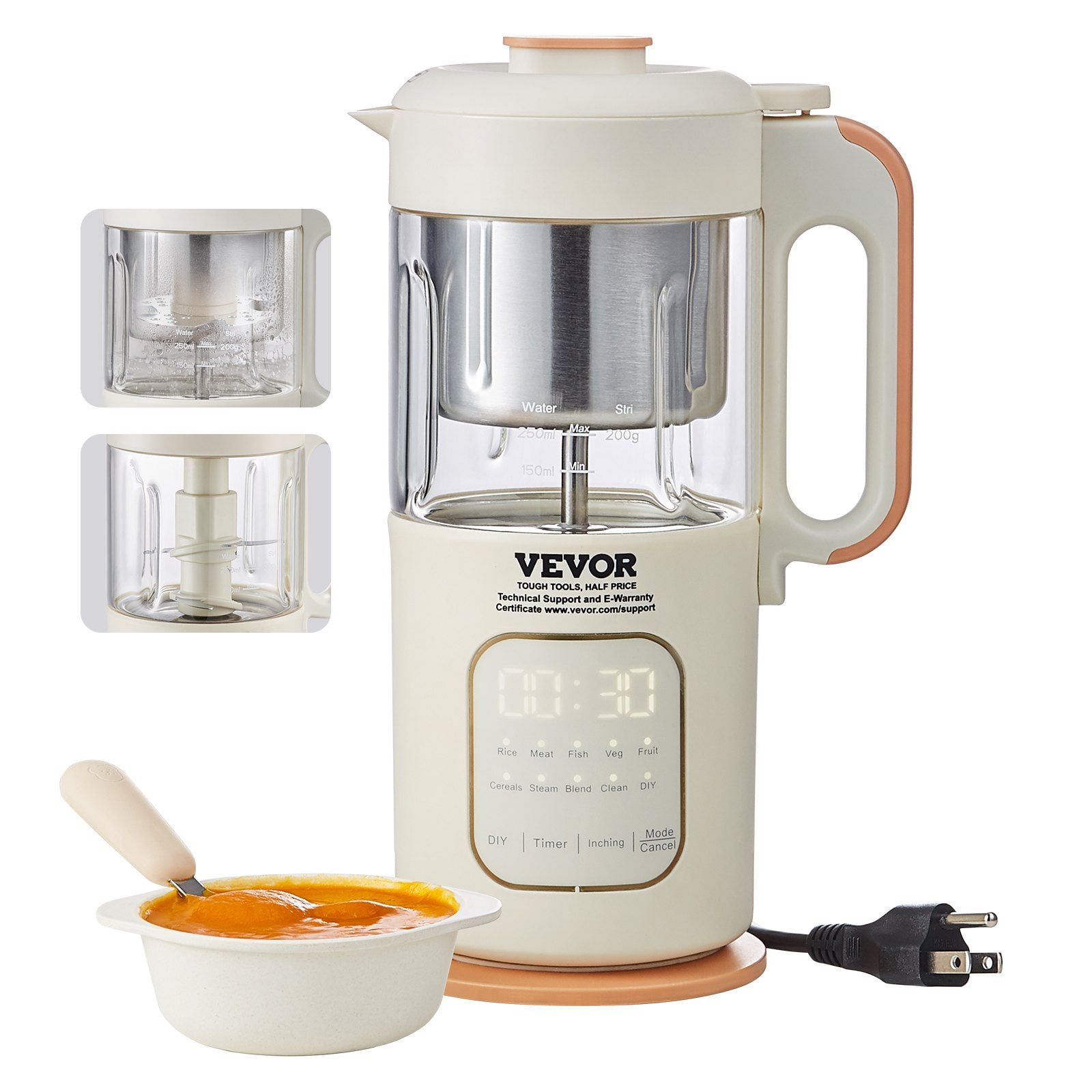 Baby Food Maker, 500W Baby Food Processor with 300 ml Glass Bowl ...