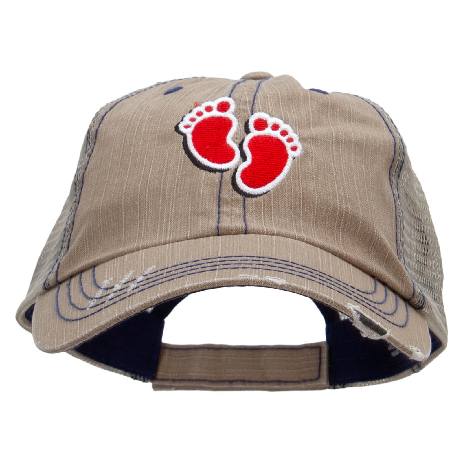 Baby Foot Print Embroidered Low Profile Special Cotton Mesh Cap - Khaki ...