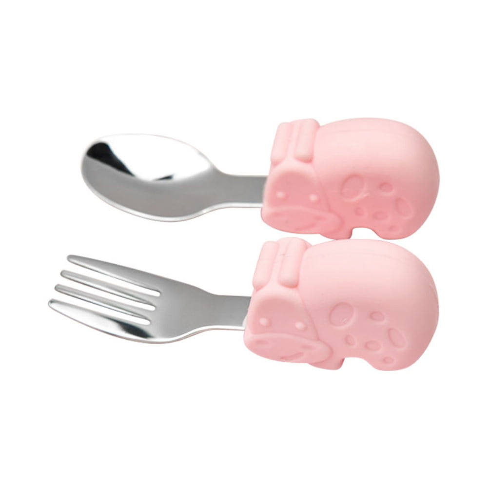 Baby Fork and Spoon Set with Carry Case Baby Training Utensils Self Feeding Toddler Silicone and ...