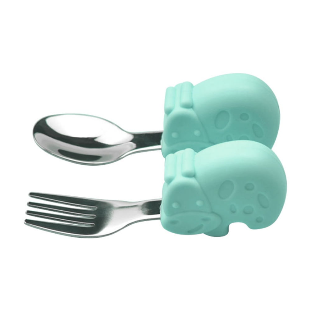 Baby Fork and Spoon Set with Carry Case Baby Training Utensils Self Feeding Toddler Silicone and ...