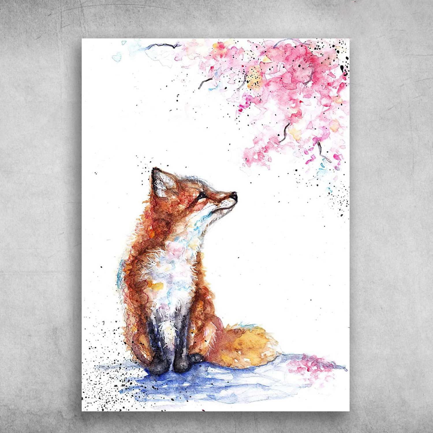 Baby Fox, Flower Fox Painting 16 x 24 Inch Poster - Walmart.com