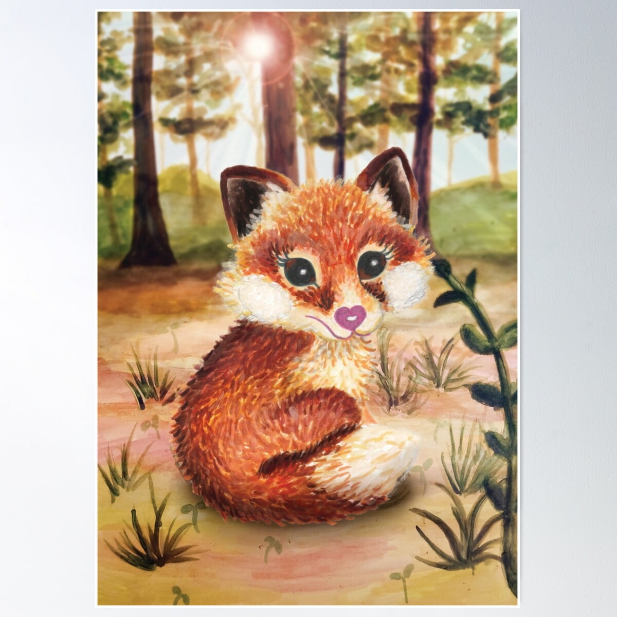 Baby Fox In The Forest Poster Wall Art, Modern Wall Decor For Living ...